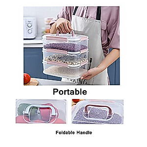 TIAN CHEN Airtight Food Storage Containers, Stackable Cookie Carriers with Handle Lid, Waterproof LeakProof Bacon Tray, 3 Layer Medium BPA Free(Pink)