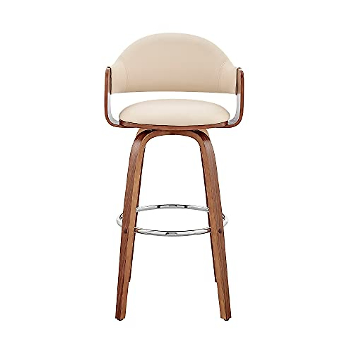 Armen Living Daxton 30" Cream Faux Leather and Walnut Wood Bar Stool