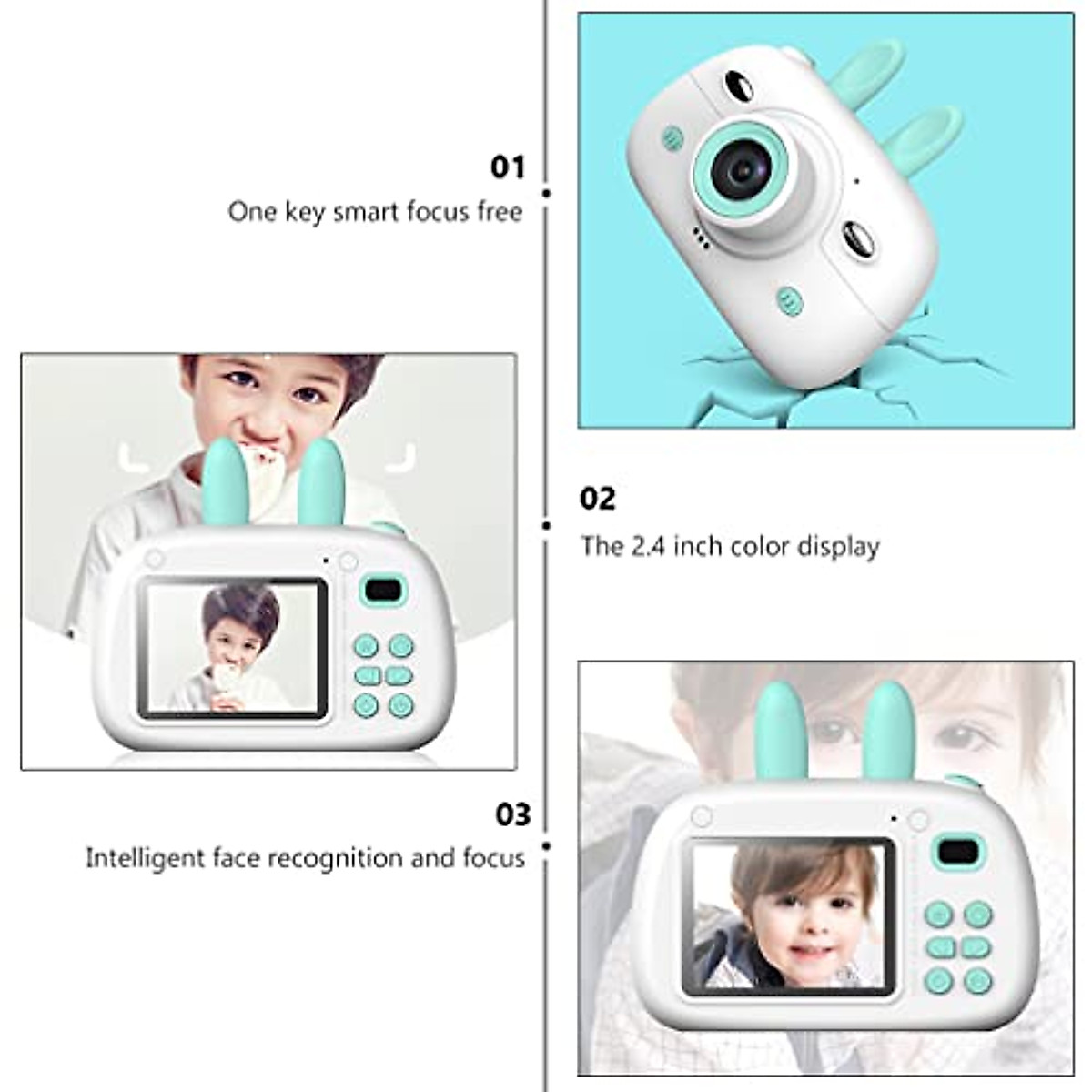 SOLUSTRE Kids Toys Rabbit Shaped Kid Camera 1080P Children Digital Camera 2.4 inch Screen Dual Lens Video Recorder Gift for Kids Green Toddler Toys