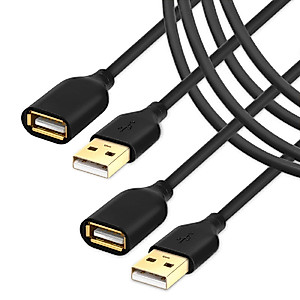 Besgoods USB Extension Cable, 2-Pack USB 2.0 6ft USB to USB Extension Cable Extender Cord - A Male to A Female USB Extension Cord with Gold-Plated Connector – Black