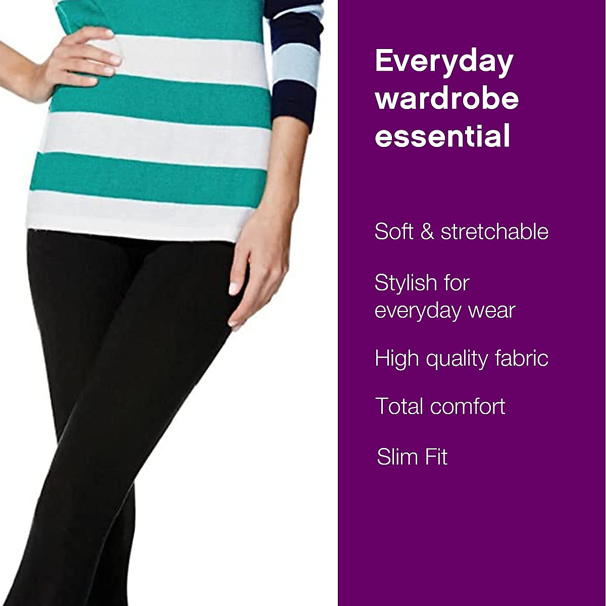 No nonsense womens Cotton Capri leggings pants, Black, Medium US