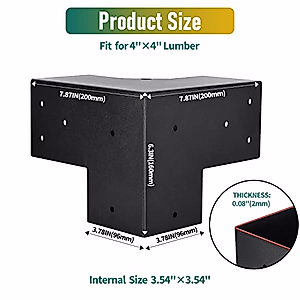 4x4 Pergola Brackets 3-Way 90° Right Angle Corner Extension Bracket Woodworks DIY Pergola kit with Black Powder Coated,Modular Sizing Pergola/Gazebo Hardware for 4x4 inches Lumber(4PCS)……