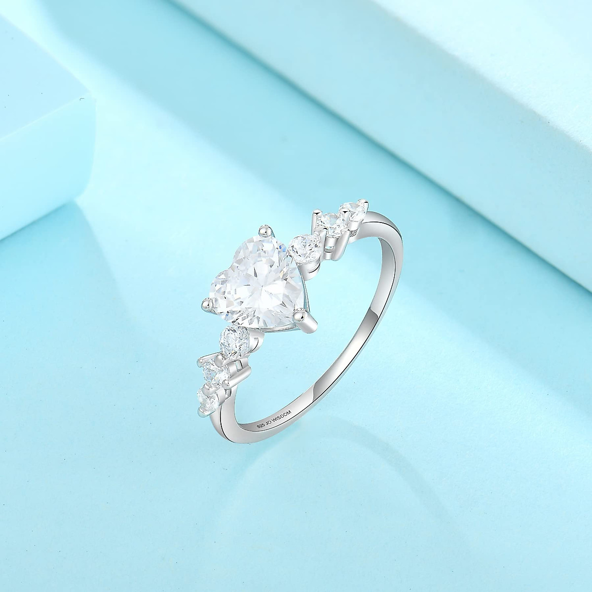 JO WISDOM Women Ring,925 Sterling Silver Heart Engagement Wedding Anniversary Promise Ring with with 7mm 5A Cubic Zirconia ring size7