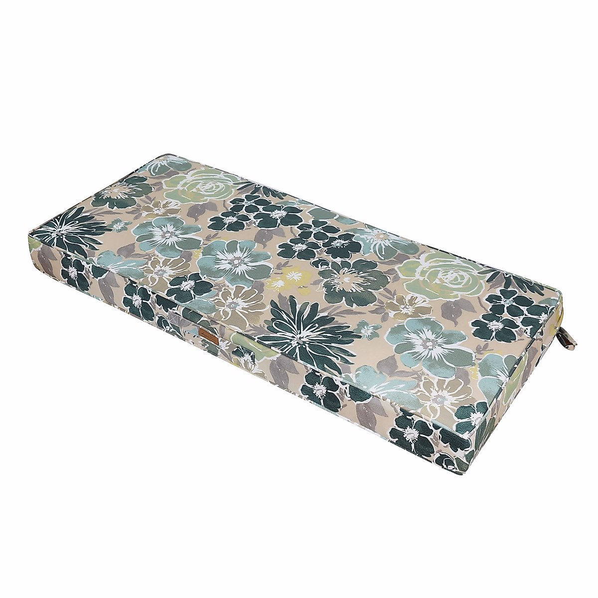 Magpie Fabrics Outdoor Bench Cushion 48 x 18 Inches, Settee Loveseat Pads with Handle and Ties for Garden Patio Backyard Porch Sofa Couch Swing (Green Floral)