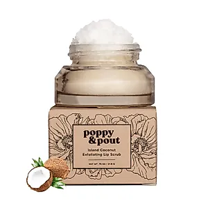 Poppy & Pout 100% Natural Lip Scrub, Exfoliating Lip Treatment, In Hand-filled Sustainable Glass Jars, Cruelty Free (Island Coconut)