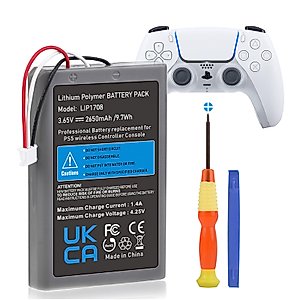 Hisewen PS5 Controller Battery, 2650mAh LIP1708 Replacement Battery for Sony PlayStation 5 PS5 DualSense CFI-ZCT1W Wireless Controller