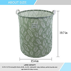 Mziart Large Foldable Laundry Basket Organizer, Collapsible Laundry Hamper Fabric Clothes Toy Storage Basket Nursery Hamper Storage Bin for Household Bedroom, Bathroom, College Dorm (Small White Leaf)