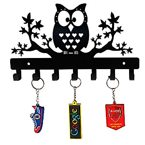 HeavenlyKraft Owl on Maple Trees Steel Key Holder, Steel Key Rack, Metal Key Cabinet, Owl Key Hanger, Medal Hanger, Leash Hanger, 10.6 X 6.15 X 0.8 INCH