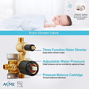 EMBATHER Black Shower Faucets Sets - Overhead Rain Head Shower System with 8-Mode High Pressure Handheld Complete Combo and Mixer Valve Trim Kit - 3-Way Rainfall Shower Fixture for Luxury Bathroom