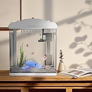 TARARIUM Glass Betta Fish Tank Set Up Aquarium Starter Kit Small Nano 2 Gallon with Waterfall Filter and Planted Light, Self Cleaning for Shrimp Goldfish Desktop Office Home Room Decor