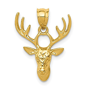Jewelry Stores Network 14k Yellow Gold Polished Deer Head And Antlers Pendant 20 mm x 18 mm