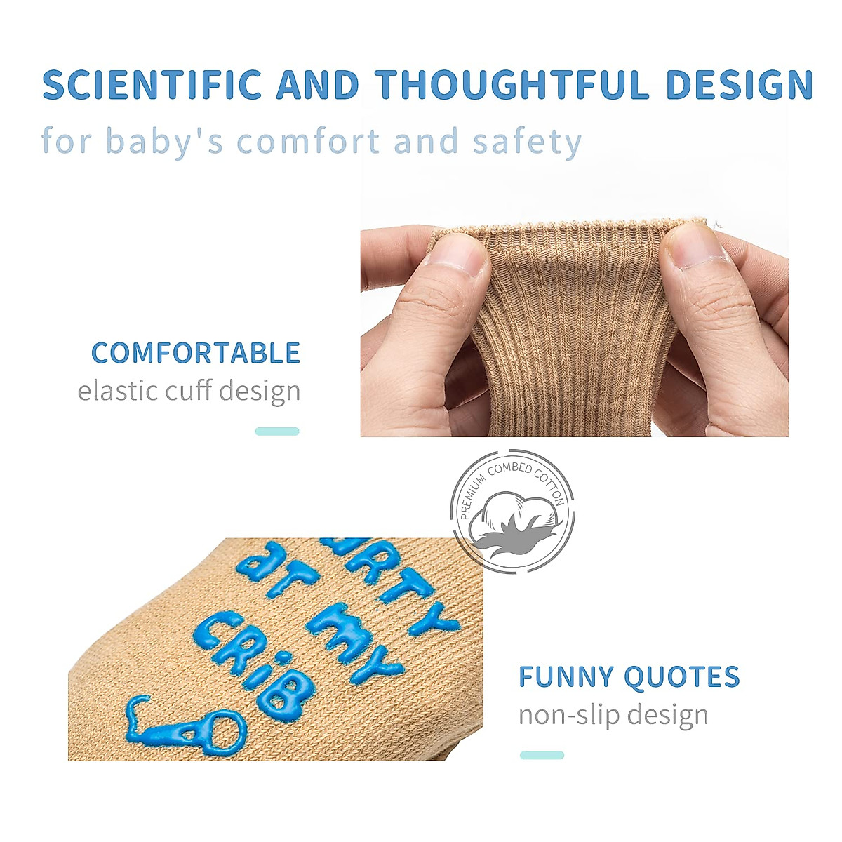 snawowo Funny Newborn Baby Socks with Grip, Cute Gender Neutral Gift for Baby Shower & Baby Registry Search, Non Slip Infant Socks for Girl Boy (6 Pairs-Unisex)