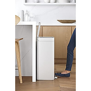KOHLER K-20940-STW Kitchen Trash Can, 13 Gallon Step Trash Can with Quiet-Close Lid and Hand Free Foot Pedal in White Stainless Steel