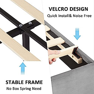 VECELO Twin Bed Frame with Upholstered Headboard, Platform Mattress Foundation with Strong Wooden Slats Support, No Boxing Spring Needed, Easy Assembly, Grey
