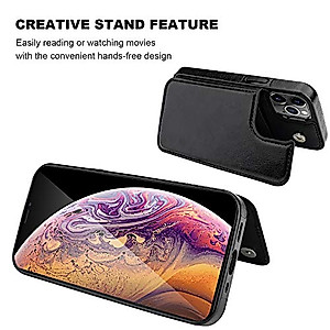 ONETOP Compatible with iPhone 12 Pro Max Wallet Case with Card Holder,PU Leather Kickstand Card Slots Case, Double Magnetic Clasp and Durable Shockproof Cover 6.7 Inch(Black)