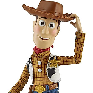 Mattel Pixar Spotlight Series Woody Figure, Disney Pixar Toy Story Collectable, 9.2-in Tall with 2 Hand Sets, 2 Expressions, Articulation & Display Box with Reversible Background