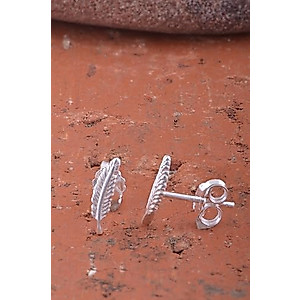 Sterling Silver Womens Dainty Feather Stud Earrings Gifts for Girlfriend Ladies 0.39in