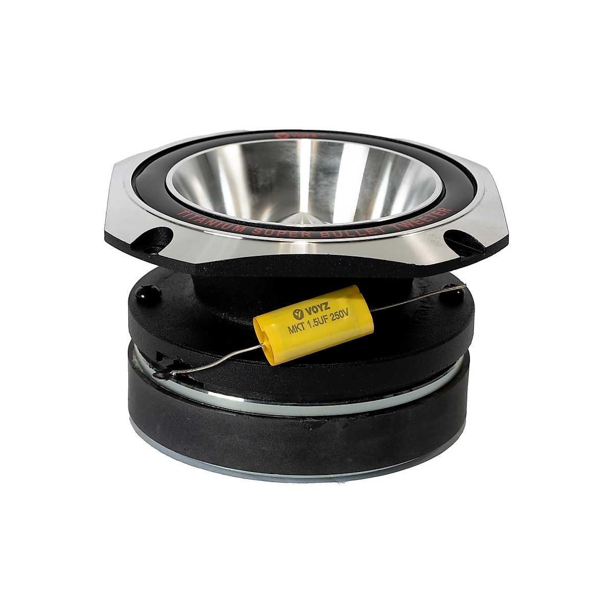 VOYZ Super Tweeter Speaker Titanium Diaphragm 4-8 ohms 500 Watt Super Tweeter 4” Super Horn Heavy Duty Chrome Finish with Crossover Capacitor (1 Pair)