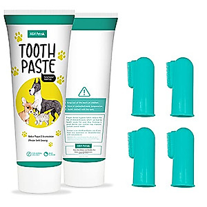 H&H Pets Dog Toothbrushes and Toothpaste Best Professional Cat & Dog Finger Tooth Brush, Dog Brush Set, Perfect for Dogs and Cats, Dog Supplies - Size Small 4 Count 3.5 Oz Toothpaste (100g)