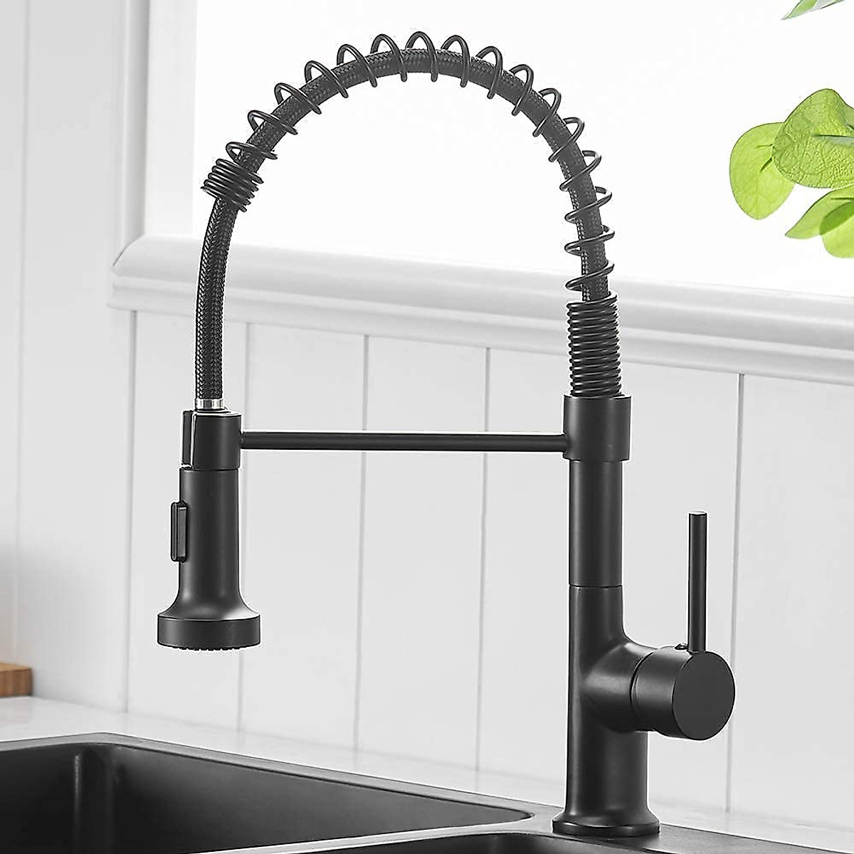 GIMILI Spring Kitchen Sink Faucet with Soap Dispenser Matte Black