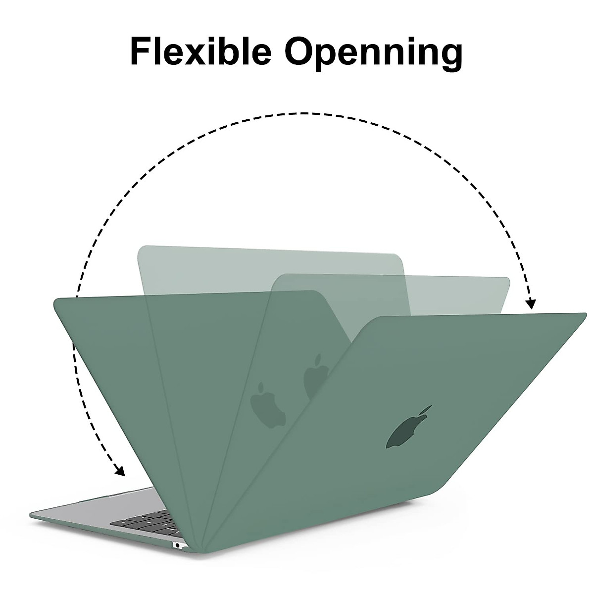 G JGOO Compatible with MacBook Air 13 Inch Case 2021 2020 2019 2018 Release M1 A2337 A2179 A1932, Slim Matte Plastic Hard Shell Case & 50PCS Laptop Sticker & Keyboard Cover, Midnight Green