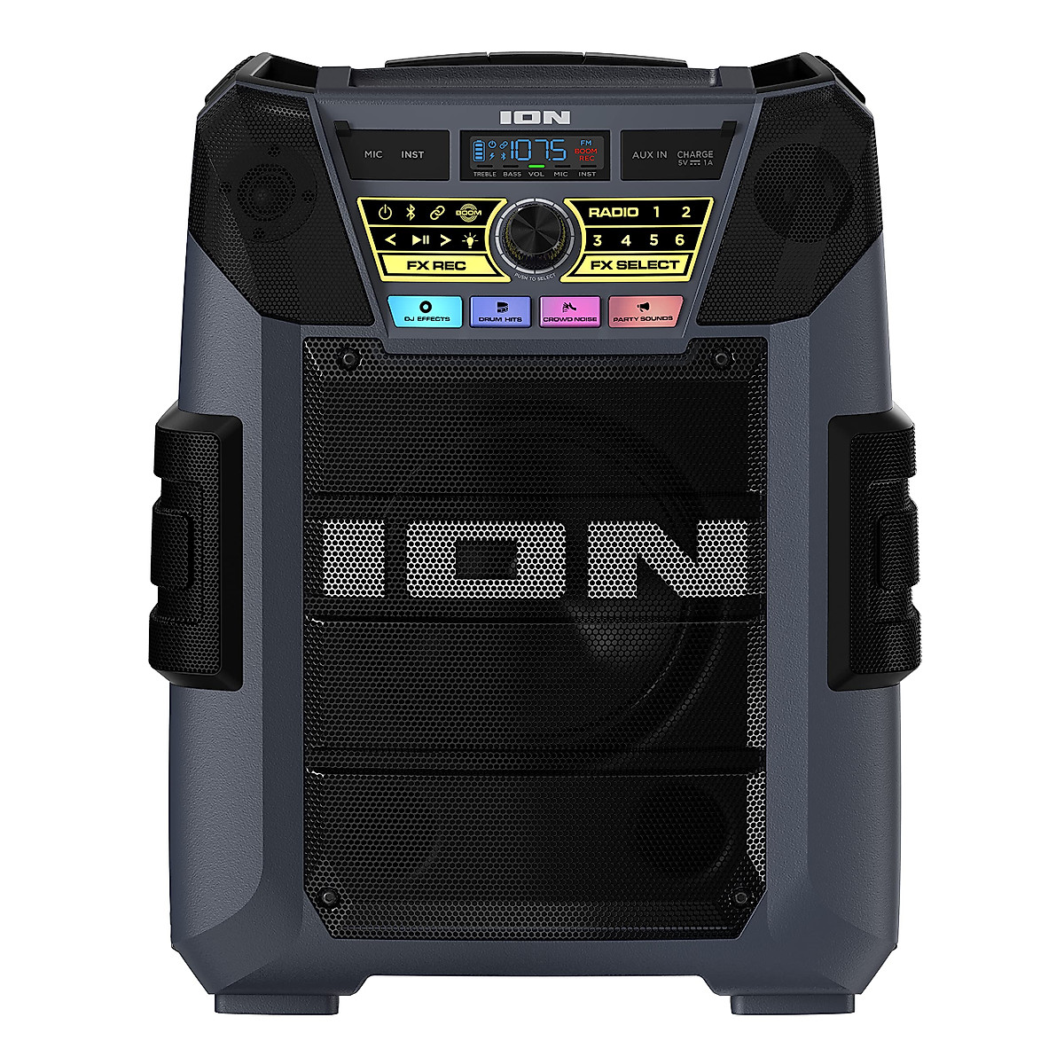 ION Block Rocker XL - Portable Bluetooth Outdoor Party Speaker, 220W, with Karaoke Microphone, Battery, 5 Speakers, Lights, Radio, USB Charging & App