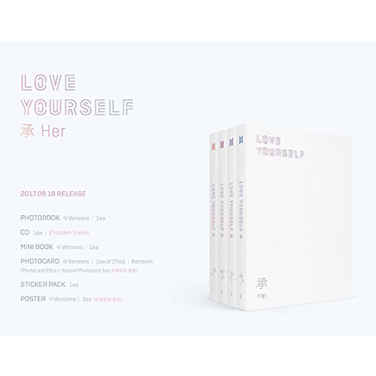 BTS - Love Yourself 承 [Her] [O ver.] with Photobook, Photocard, Official Folded Poster(O ver.), Extra photocard