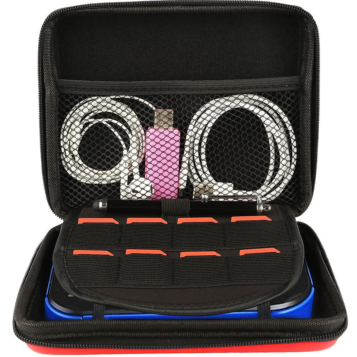 GPCT Nintendo 2DS Hard Shell EVA Carry Case Cover Bag. Protects Against Bumps/Drops/Dust/Dirt/Scratches. Protective Travel Storage Cover Pouch W/ 8 Game Holders, Double Zipper Zip Pocket- Red