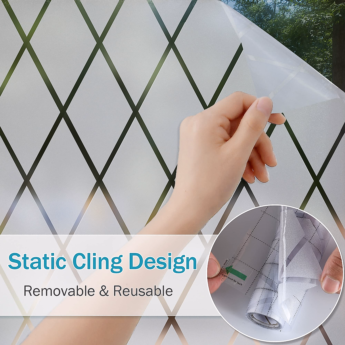 VELIMAX Lattice Frosted Window Film Window Privacy Film Static Cling Window Vinyl Opaque Glass Sticker Non Adhesive Anti-UV 17.7x78.7 inches