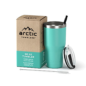 Arctic Tumblers | 30 oz Matte Turquoise Insulated Tumbler with Straw & Cleaner - Retains Temperature up to 24hrs - Non-Spill Splash Proof Lid