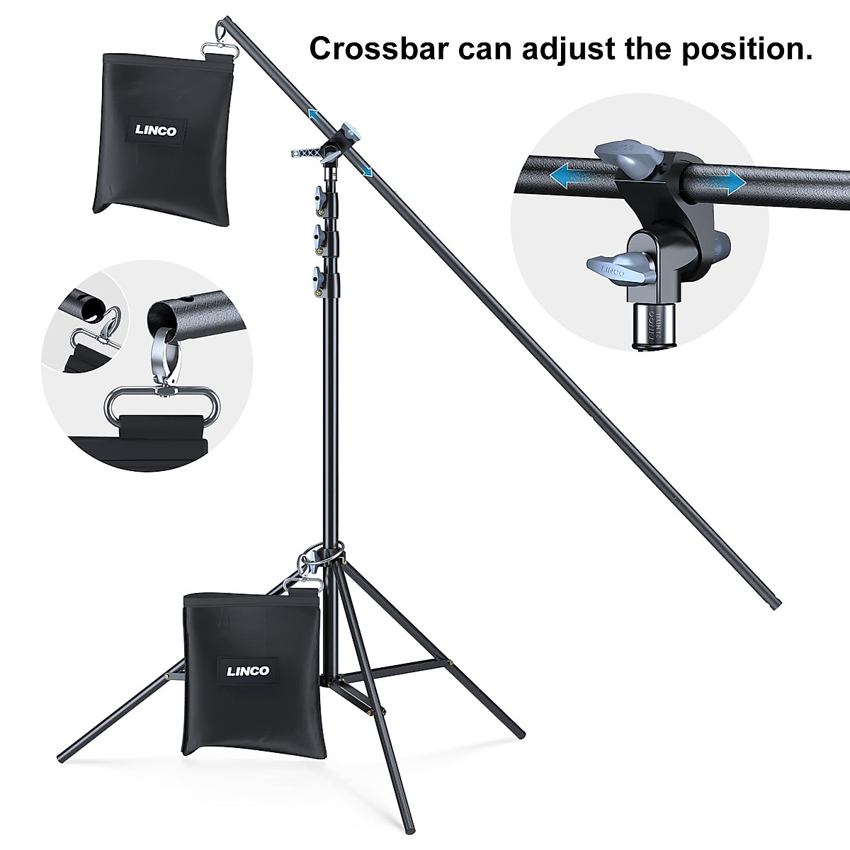 LINCO Lincostore T-Shape Portable Background Backdrop Support Stand Kit 6.7ft Wide 9.5ft Tall Adjustable Photo Backdrop Stand with 3 Clamps