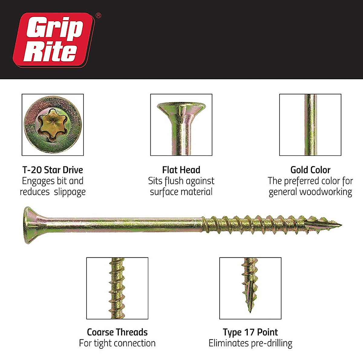 PRIMESOURCE 3GCS1 1LB 9X3 CONST Screw, 9 by 3", Gold