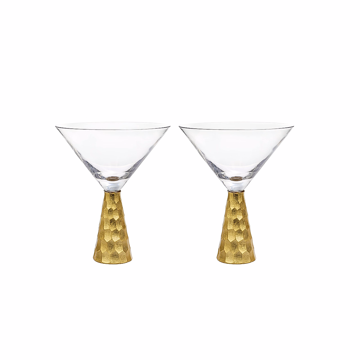 American Atelier Daphne Martini Glasses | Set of 2 | Hammered Metal Design | 9-Ounce Capacity | Elegant Cocktail Barware for Martini or Cosmopolitan (Gold)
