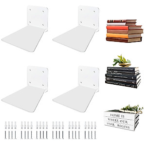 Atsgke Invisible Floating Bookshelf - Modern White Wall Mount Metal Shelves for Room, Bedroom Bookcase, Small Bookshelf with Minimalist Design, Sleek Storage for Books & Decoratives（4PCS）