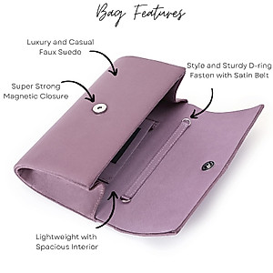 Ava&Lina Clutch Purse for Women Evening Handbags Formal Clutch Party Purse Large Envelope Faux Suede Clutch Purple
