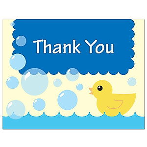 menlexly 50 Cnt Yellow Duck Blue Bubbles Baby Shower Thank You CardsF