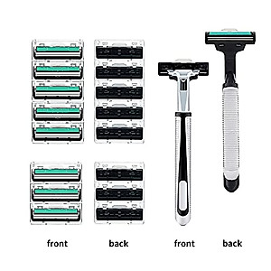 Razors for men Shaving,2-Blade mens Razor Includes 1 Handles and 30 Replaceable razor head, Non-Slip Travel Carry Shaver for men Pack