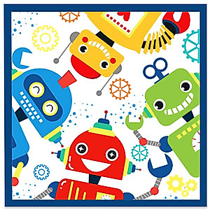 Cartoon Robot Birthday Party Tableware Set Serves 24 - Disposable 7 inch Paper Plates, 9 inch Paper Plates, Napkins, Forks, Robot Theme Wedding Baby Shower Party Supplies for 24 Guests