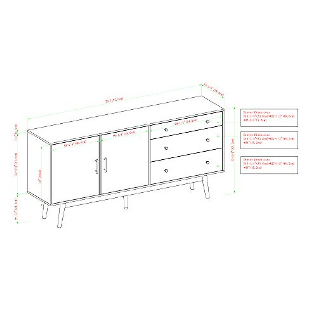 Walker Edison Mid-Century Modern Wood Kitchen Buffet Sideboard Entryway Serving Storage Cabinet Doors-Dining Room Console, 70 Inch, Acorn