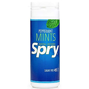 Spry Xylitol Peppermint Mints Sugar Free Candy - Breath Mints That Promote Oral Health, Dry Mouth Mints That Increase Saliva Production, Stop Bad Breath, 45 Count (Pack of 1)