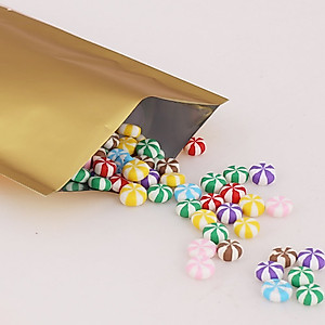 QQ Studio 100 Heat Sealable Mylar Foil Bag Pouch for Sampling Packaging Food Storage Food Safe (SM ~2.3"x3.4", Matte Gold)