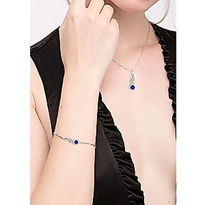LOCIBLO September Birthstone Bracelets for Women Girls 925 Sterling Silver Blue Synthetic Sapphire Bracelet White Gold Infinity Pendant Anniversary Birthday Gifts Jewelry for Her, 6.7"+1.2"