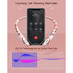 Yooken Bluetooth Headphones, Neckband Bluetooth Headset with Retractable Earbuds, CVC 8.0 Noise Cancelling Stereo Wireless Headphones with Mic for Running, Office Home, Video Conference (Rose)