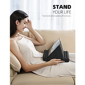 Lamicall Tablet Pillow Holder Stand - Tablet Pillow Soft Pad Dock for Lap, Bed and Desk with Pocket & 4 Viewing Angles, for 2022 iPad Pro 11, 12.9, Air, Mini, Kindle, 4-13" Phone and Tablet, Black