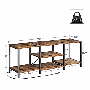 Hzuaneri TV Stand with Charging Station for TVs up to 65 Inches, 3 Tier Media TV Entertainment Center with Storage Shelf, Industrial TV Console Table for Living Room, Bedroom, Rustic Brown and Black