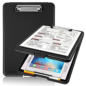 Sooez Clipboard with Storage, Plastic Storage Clipboard with Low Profile Clip, Heavy Duty Nursing Clipboards Foldable, Waterproof Coaches Clipboard Case, Letter Size Smooth Writing for Work, Kids