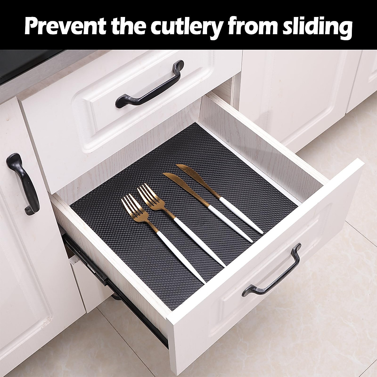 Pantry Shelf Liners for Wire Shelving - Thick Shelf Liner Roll 14 INCH x 15 FEET, EVA Waterproof Janeart Kitchen Liner, Non-Adhesive Cabinet Liner, Easy to Trim Durable Drawer Liner (Black)