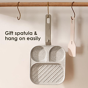 Taste plus Egg Pan Omelette Pan, Egg Frying Pan 3 Section, Nonstick Frying Pan for Breakfast, Compatible with Gas Stove & Induction Cookware, Light Grey