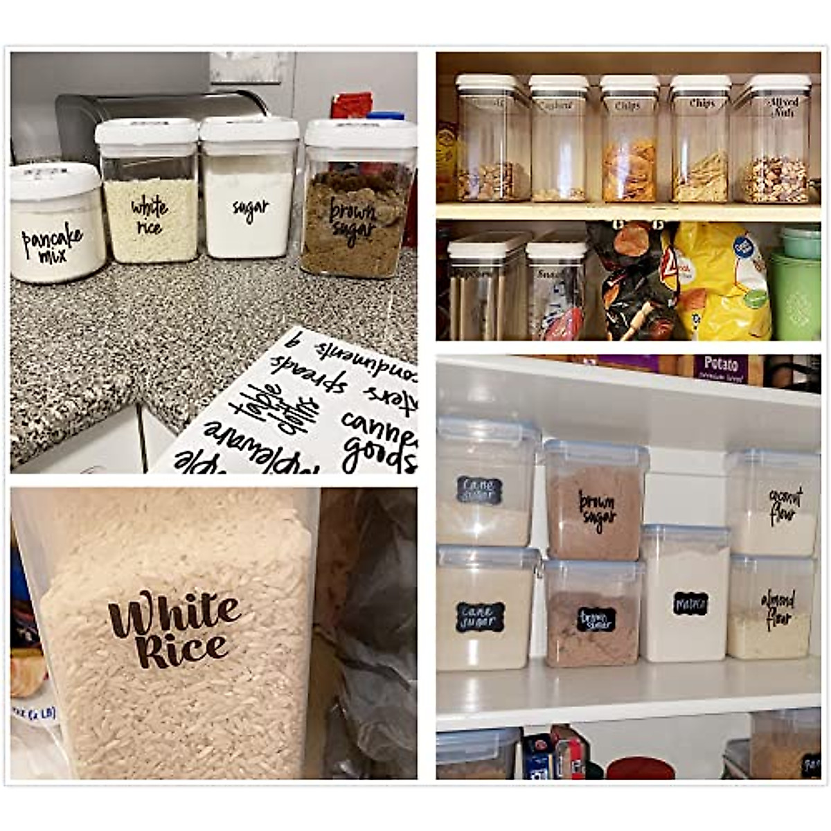 Pantry Labels Spice Jar Labels for Food Containers 168Pcs Kitchen Food Stickers Labels for Storage Bins Bottles Containers Black Text Preprinted Waterproof Removable
