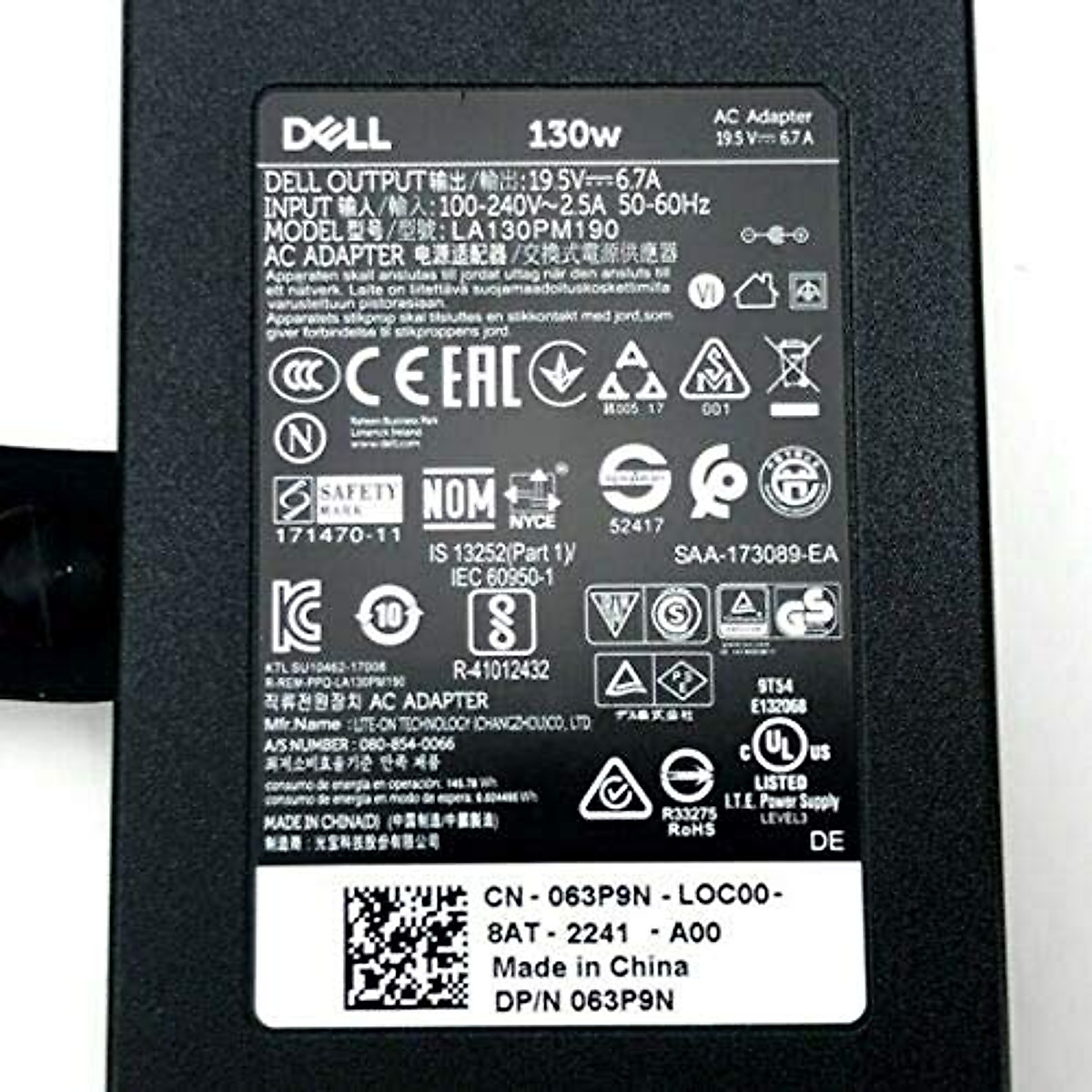 Dell 130-Watt 3-Prong AC Adapter with 6 ft Power Cord